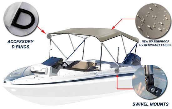 Boat Biminis 72" LONG, 36" HIGH, FITS 79"- 84" WIDE | National Bimini Tops
